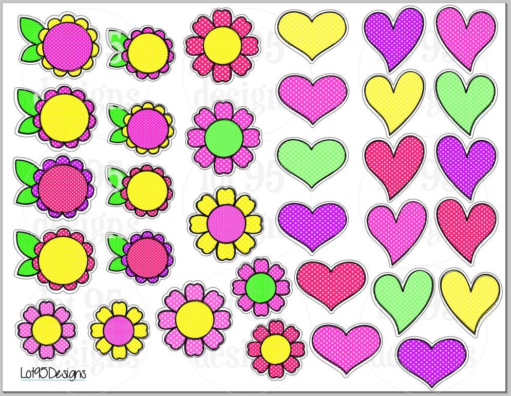 Printable "Hearts and Flowers" Stickers. Fits on a 8.5x11 sheet. Great ...
