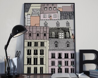 Rooftops of Paris Printable Instant Digital Download Wall