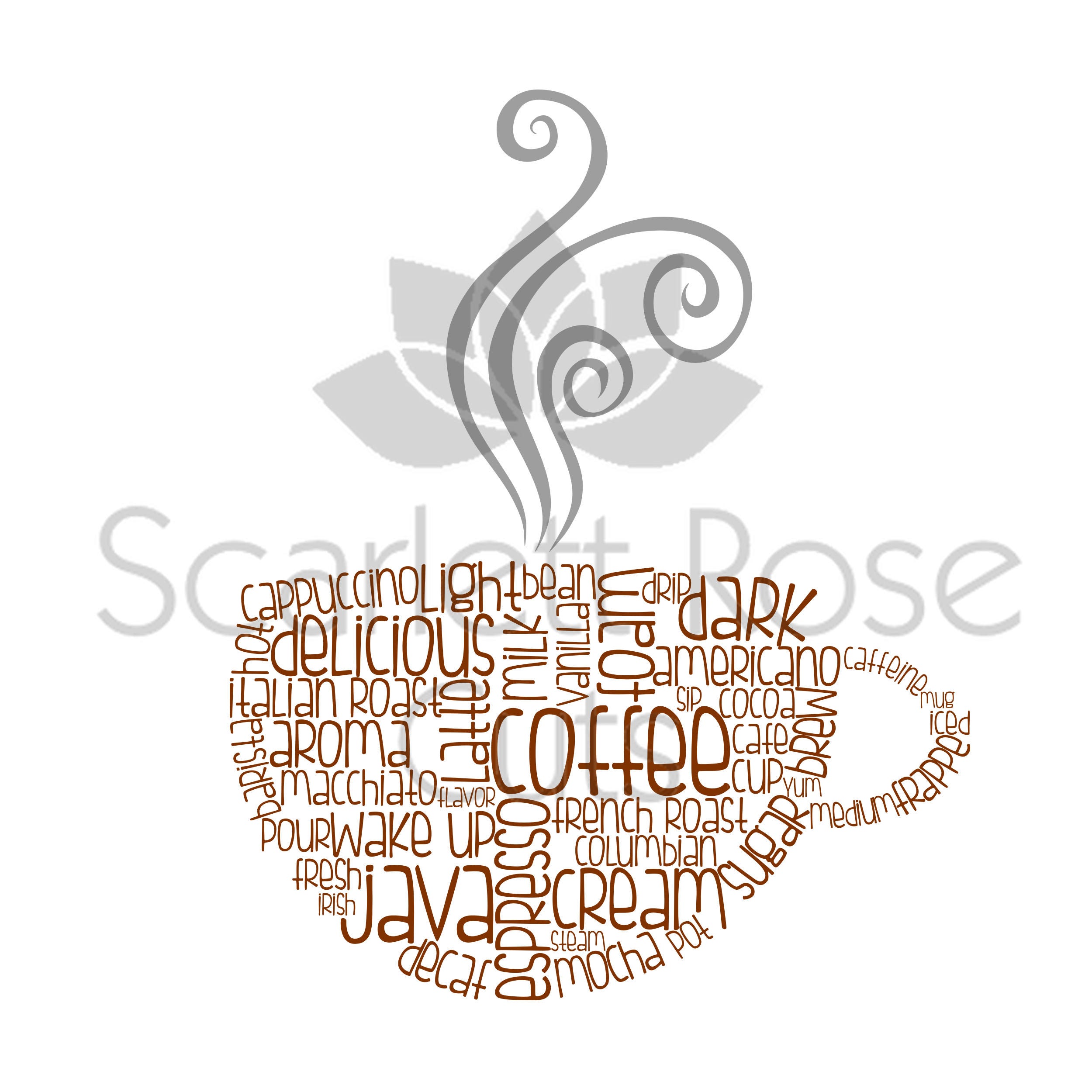 Coffee Cup Word Cloud SVG cut file cappuccino kitchen decor