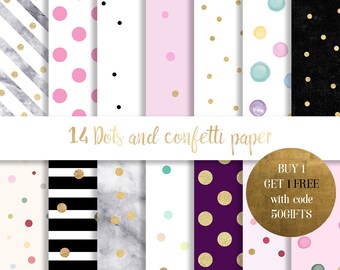 Confetti Raining Digital Paper Pastel Rainbow Fuchsia Teal