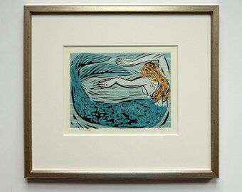 Mermaid linocut | Etsy