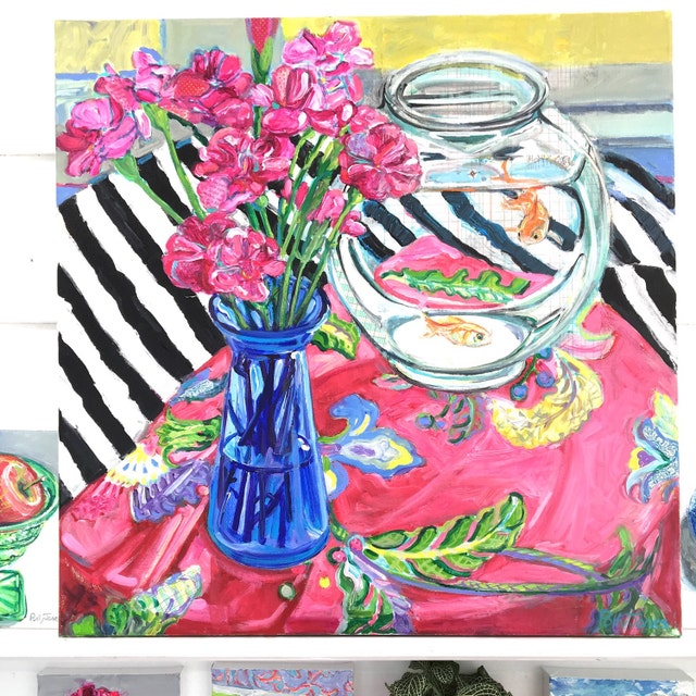 colorful original mixed media paintings by Polly by PollyPainting