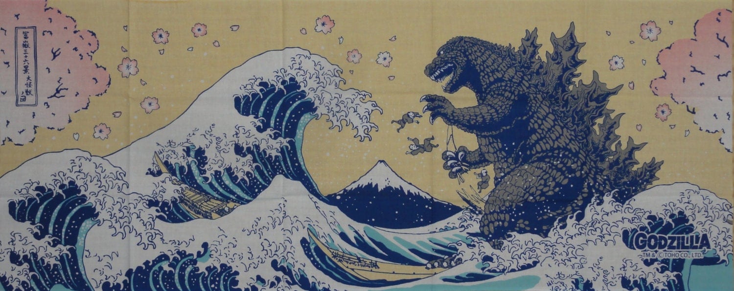 Godzilla Tenugui 'Godzilla & Hokusai's Great Wave