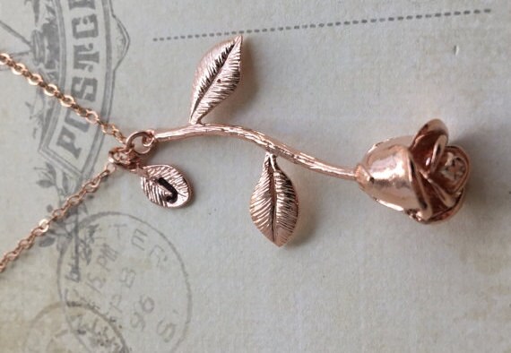 Rose Necklace in Rose Gold Rose Pendant Necklace Anniversary
