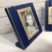 Blue and Gold table top picture frame holds one 4x