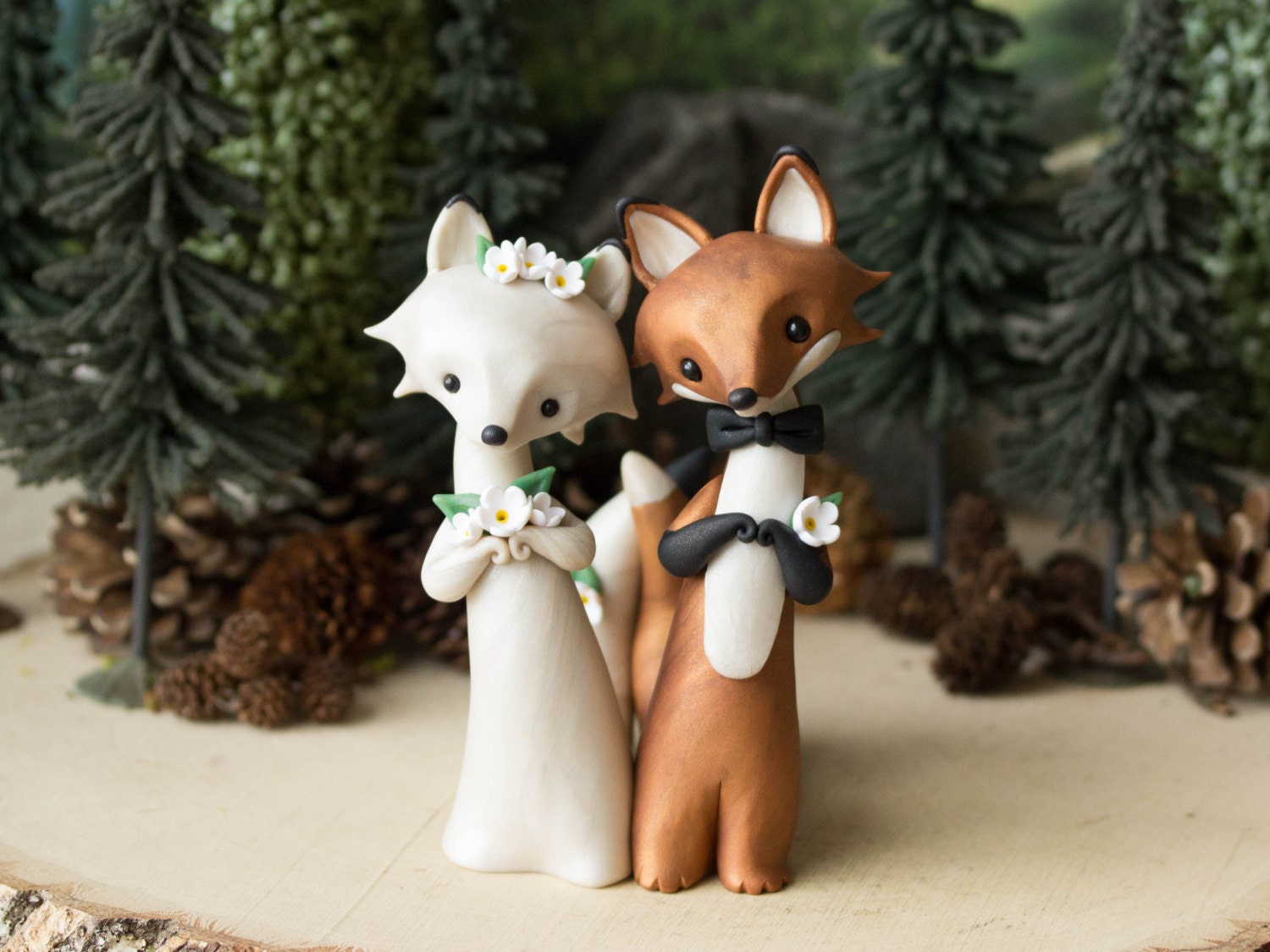 Fox Wedding Cake Topper Red Fox and Arctic Fox by BonjourPoupette