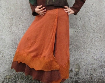 X-MAS SALE Rustic brown Felted wrap skirt Earthy by elfnfelt