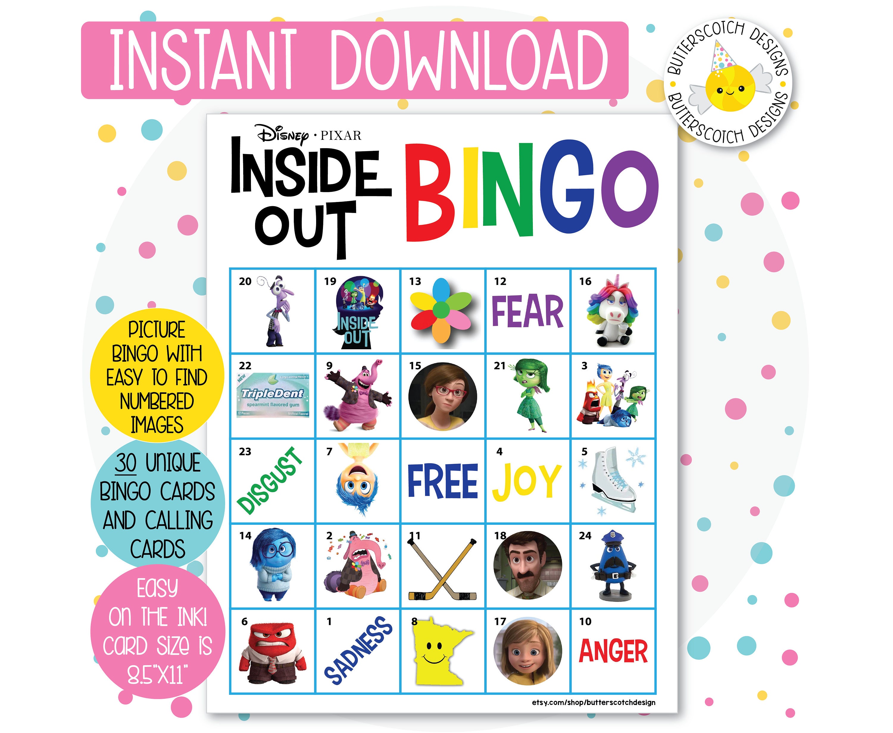 Inside Out Printable Bingo Cards 30 Different Cards