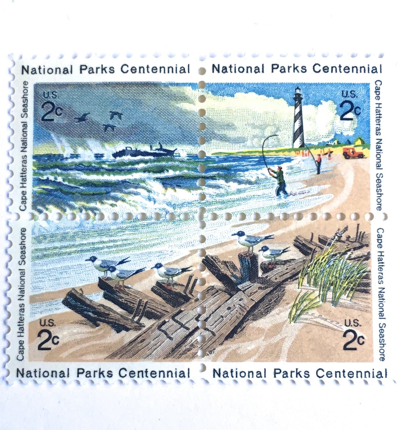 Vintage Seaside Ocean Stamps // 2 Cent Nautical Beach Postage