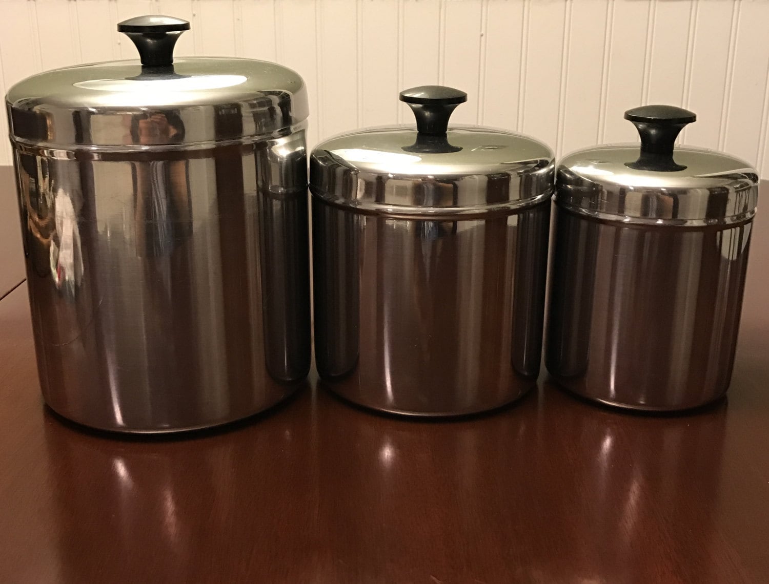 Vintage Chrome Canister Set, Three piece canister set, Retro canisters ...