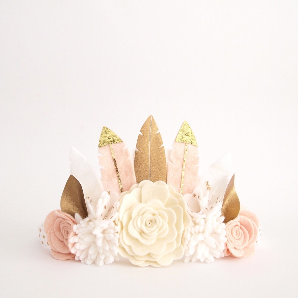 Neutral Luxe Feather Crown boho/ whimsical/ full size crown/