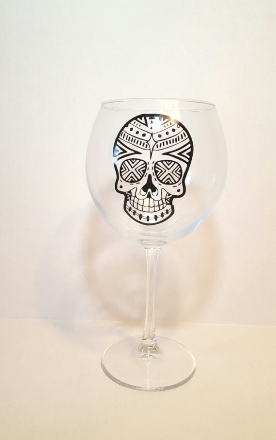 Red Wine Glass Sugar Skull Wine Glass Skull Wine By Kimmshomedecor