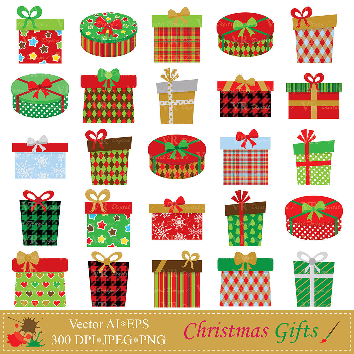 Christmas Gifts Clip Art Christmas Presents by VRDigitalDesign