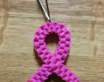 Plastic Canvas Cancer Awareness Ribbon Keychain