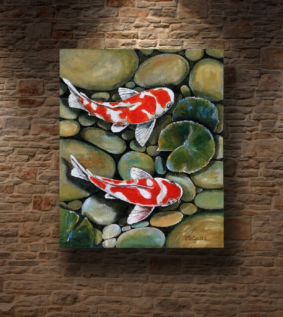 Koi fish wall art Acrylic Painting Original Gift by OAngelsGallery