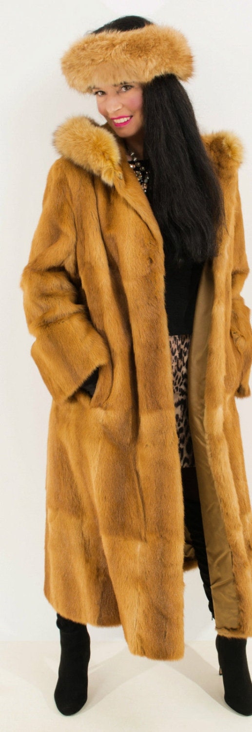 Weasel Fur Coat with Hoody Full Length matching by NewEnglandStyle