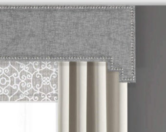 Navy Blue Geometric Cornice Board Valance Window Treatment