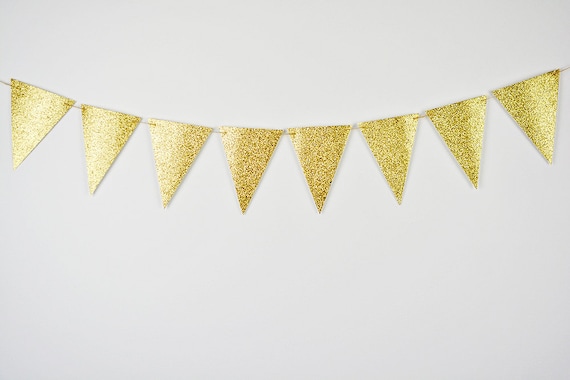 Glitter Gold Triangle Flag Banner Gold Pennant Banner Gold