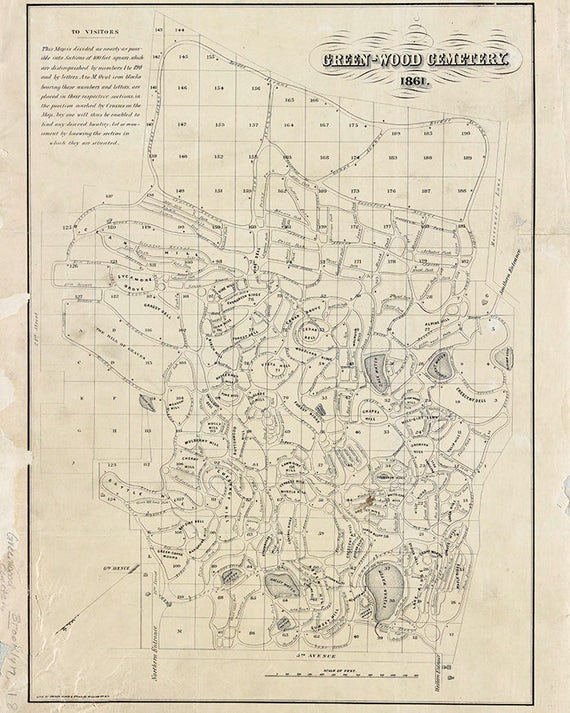 1861 Map of Greenwood Cemetery New York