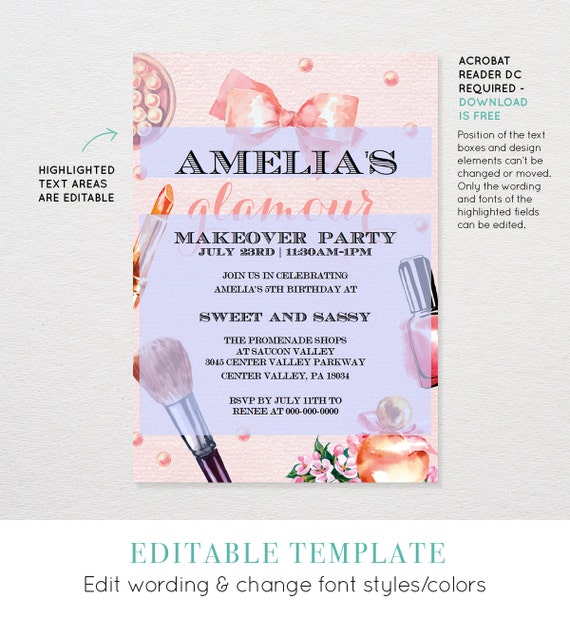 Makeover Party Invitation Template Printable Girls Birthday