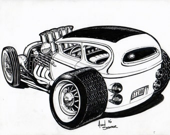 Hot rod drawing | Etsy