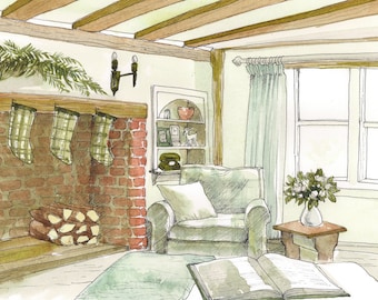 Line and wash art | Etsy