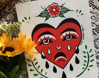 Handmade The Crying Heart Traditional Tattoo Brooch