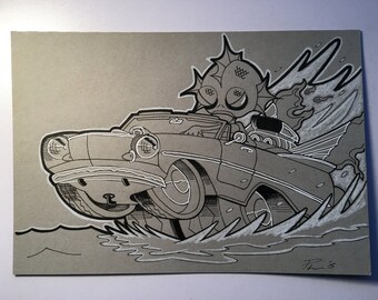 Hot rod drawing | Etsy