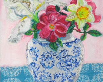 colorful original mixed media paintings by Polly by PollyPainting