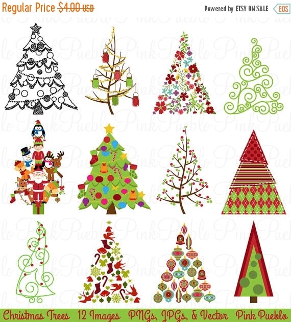 BLACK FRIDAY SALE Christmas Tree Clipart Clip Art by PinkPueblo