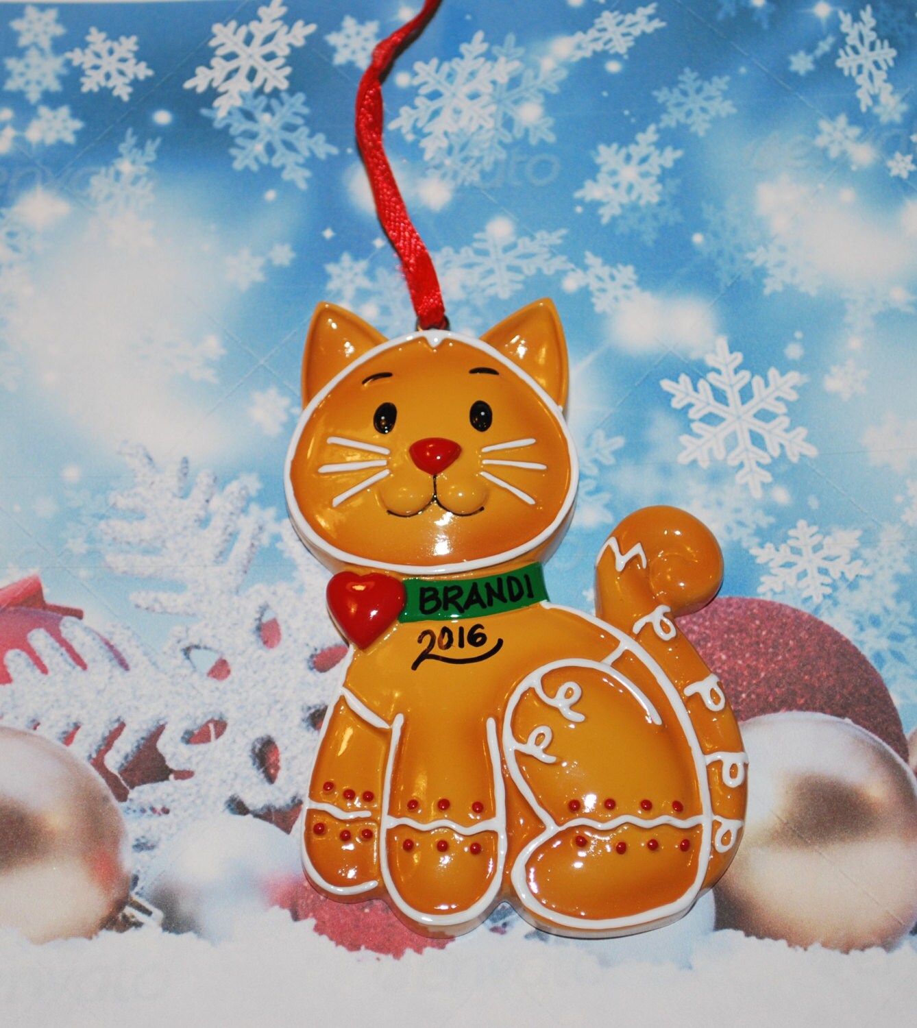 Personalized Gingerbread Cat Christmas by confettigiftsbyg on Etsy