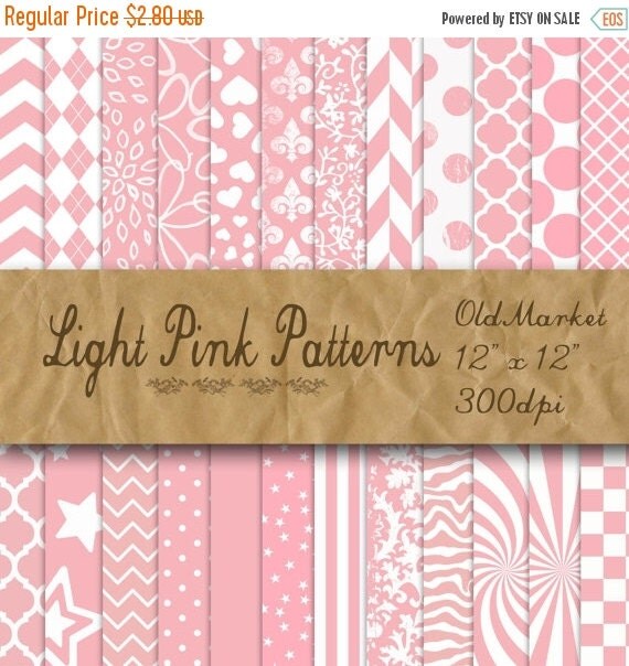 30% Off Sale Light Pink Patterns Digital Paper Pink by OldMarket