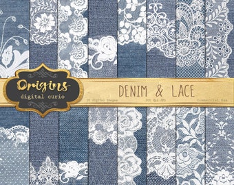 Burlap and Lace Digital Papers Denim Lace and Burlap for