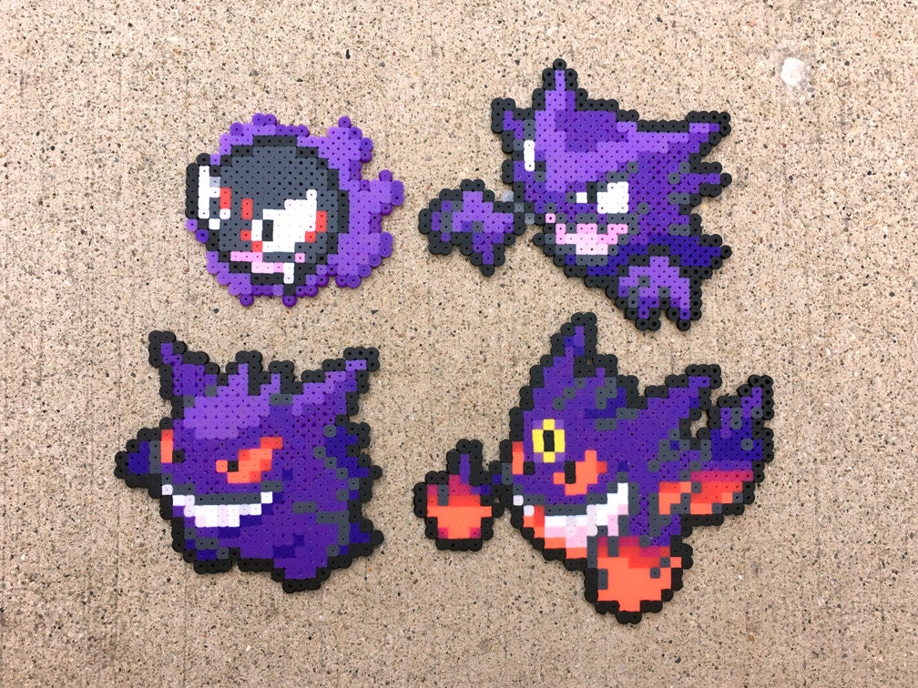 Gastly Haunter Gengar Mega Gengar Pokemon Perler by Pixelixir