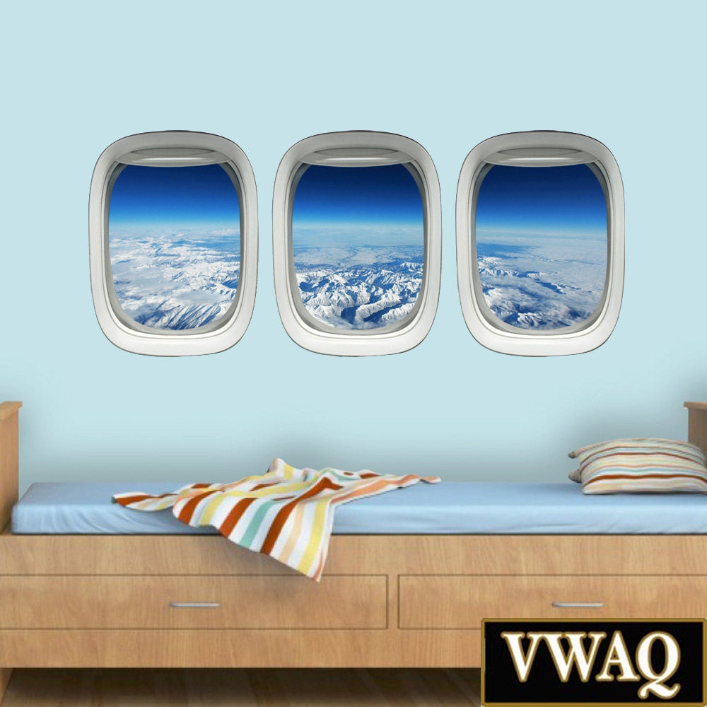 Plane Window Decals Airplane Porthole Snowy Mountains Wall Art