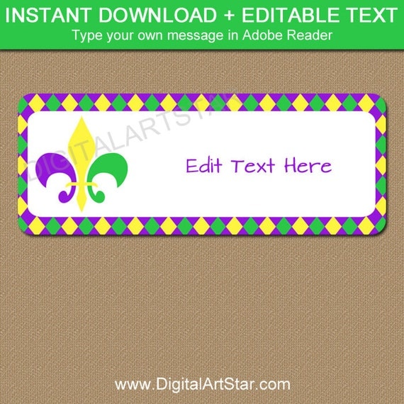 Mardi Gras Address Label Template, INSTANT DOWNLOAD Return Address ...