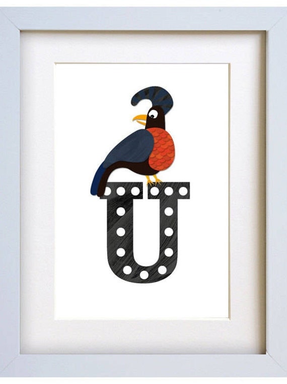 U is for Umbrella Bird letter art print