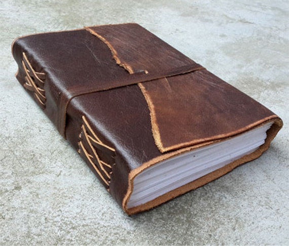 Antique Dark Brown Leather Journal Diary Handmade with