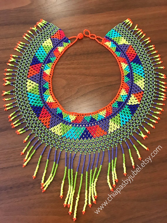 Mexican Beaded Necklace Huichol Style Handmade Mexican