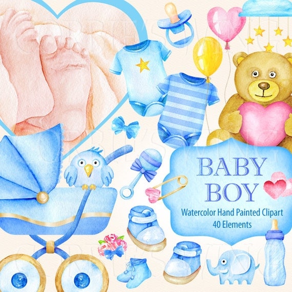 Watercolor Newborn Baby Boy Clipart. Digital by CorbiesWingColors