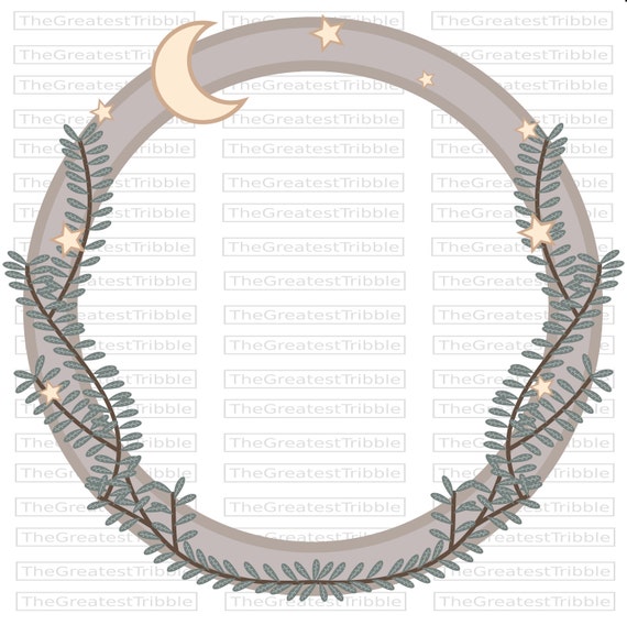 Moon and Stars Wreath Badge Crest Emblem Insignia SVG PNG JPG