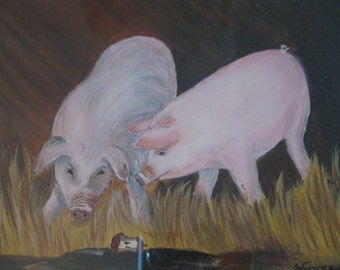 Pig painting | Etsy