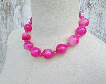 Bright pink necklace | Etsy