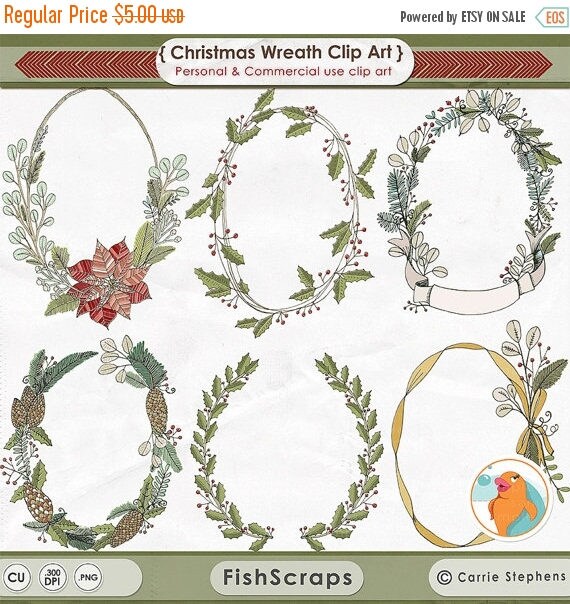75% SALE Christmas Wreath ClipArt Christmas Wreaths Clip Art
