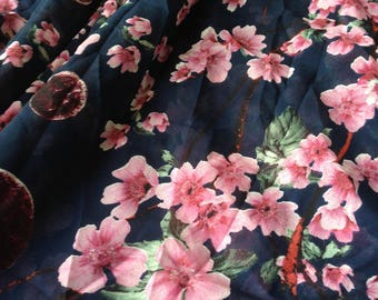 Floral silk fabric | Etsy