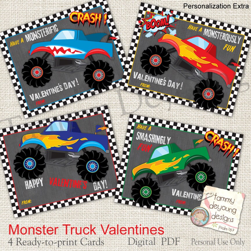 Monster Truck Valentine Cards for Kids Boys Valentines | Etsy