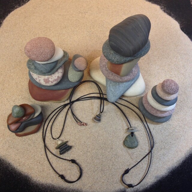 Original cairn rock art and jewelry from beach by StoneCairns