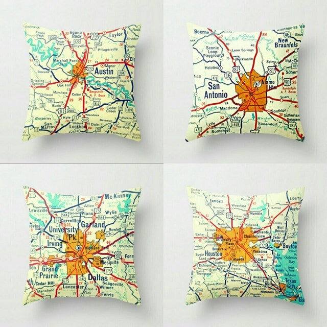 Custom Map Pillows Hometown Map Art Canvas and by VintageBeachMaps