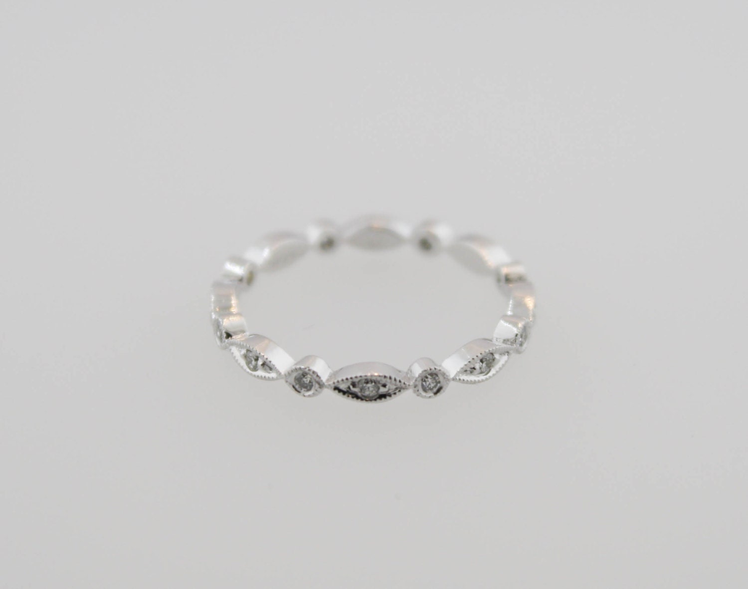 2 mm Milgrain Eternity Diamond Bead Ring in 14K Rose Gold