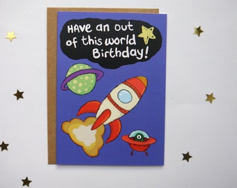 Alien birthday card | Etsy